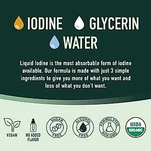 Organic Iodine Liquid for Thyroid Support | Nascent Iodine Supplements Over 1-Year Supply | USDA Certified Organic | Decolorized Iodine for Metabolism Support | Potassium Iodide Liquid | 1100 mcg