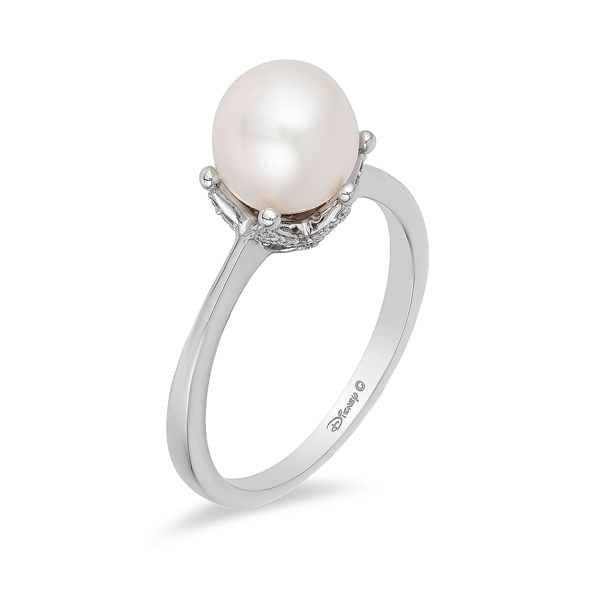 Jewelili Enchanted Disney Fine Jewelry Sterling Silver 1/10 Cttw Diamond Ariel Disney Ring Size 9