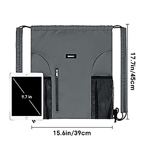 WANDF Drawstring Backpack with Shoulder Pad Sports Gym Backpack with Mesh Pocket String Bag for Women Men(Grey)