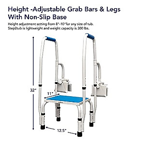 step2tub Shower Steps for Seniors - Provides Tub Assistance for Elderly - Adjustable, Non-Slip, One-Step Stool with Handicap Grab Bars - Stainless Steel Step Stool for Safe Tub & Shower Access