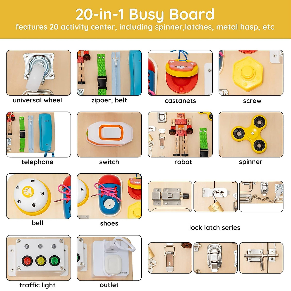 NILUTO Montessori Busy Board for Toddlers 20-in-1 Large Busy Board for 1 2 3 4 Year Old Busy Board Toys Learn to Dress Toys for 3 Yeas Kids Learning Toy for Kids Busy Board