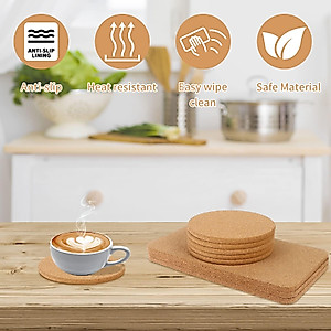 37YIMU 9 Pack Cork Trivet Set 12" x 7" Rectangle 6.3" Round Heat-Resistant Cork Mat High Density Thick Cork Coaster Hot Pads for Table Countertop Kitchen Hot Pots Pans Dishes Multifunctional Board
