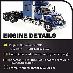 Diecast Masters International Lonestar Sleeper Cab Truck Tractor | 1:50 Lone Star Scale Model Semi Trucks | Blue Diecast Model by Diecast Masters 71026