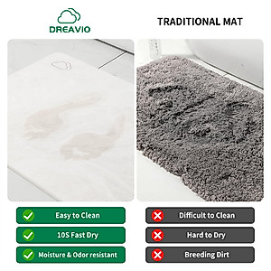 DREAVIO Stone Bath Mat - Quick Dry Diatomaceous Earth Bath Mat, Super Absorbent Diatomite Stone Bath Mats for Bathroom Floor, Kitchen Counter, Tub, Stone Shower Mat (23.5"x15",Marble White)