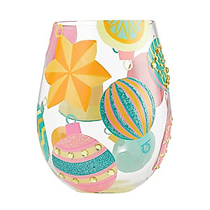 Enesco Designs by Lolita Holiday Eye Candy Hand-Painted Artisan Stemless Wine Glass, 20 Ounce, Multicolor