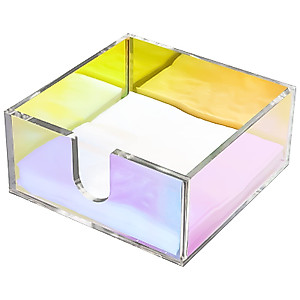 Numola Napkin Holder, Acrylic Cocktail Napkin Holder Multicoloured, Decorative Napkin Caddy Beverages Napkin Dispenser for Kitchen Tables, Bathroom, Bar, Wedding, Party, Mother's day Gift, 5.2"x5.2"