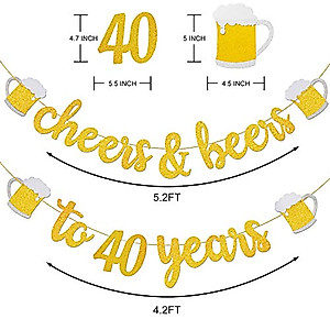 40th Birthday Decorations for Men/Women - 40th Birthday Gifts - Cheers & Beers to 40 Years Gold Glitter Banner - 40th Anniversary Decorations for Party, 40th Wedding Party Supplies for Couple