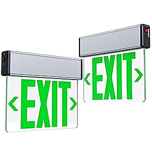 LED Edge Lit Exit Sign Aluminum Housing AC 120-347V Emergency Exit Light with Battery Backup Single Sided Acrylic Clear Panel Commercial Exit Signs, Top/Side/Wall Mount, UL Certified (2 Pack, Green)
