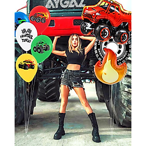 Monster Truck Theme Birthday Party Decorations Monster Truck Balloons Wheels Balloons Fire Balloons Happy Birthday Truck Shaped Balloons for Girls Boys Birthday Baby Shower Wedding Party Supplies