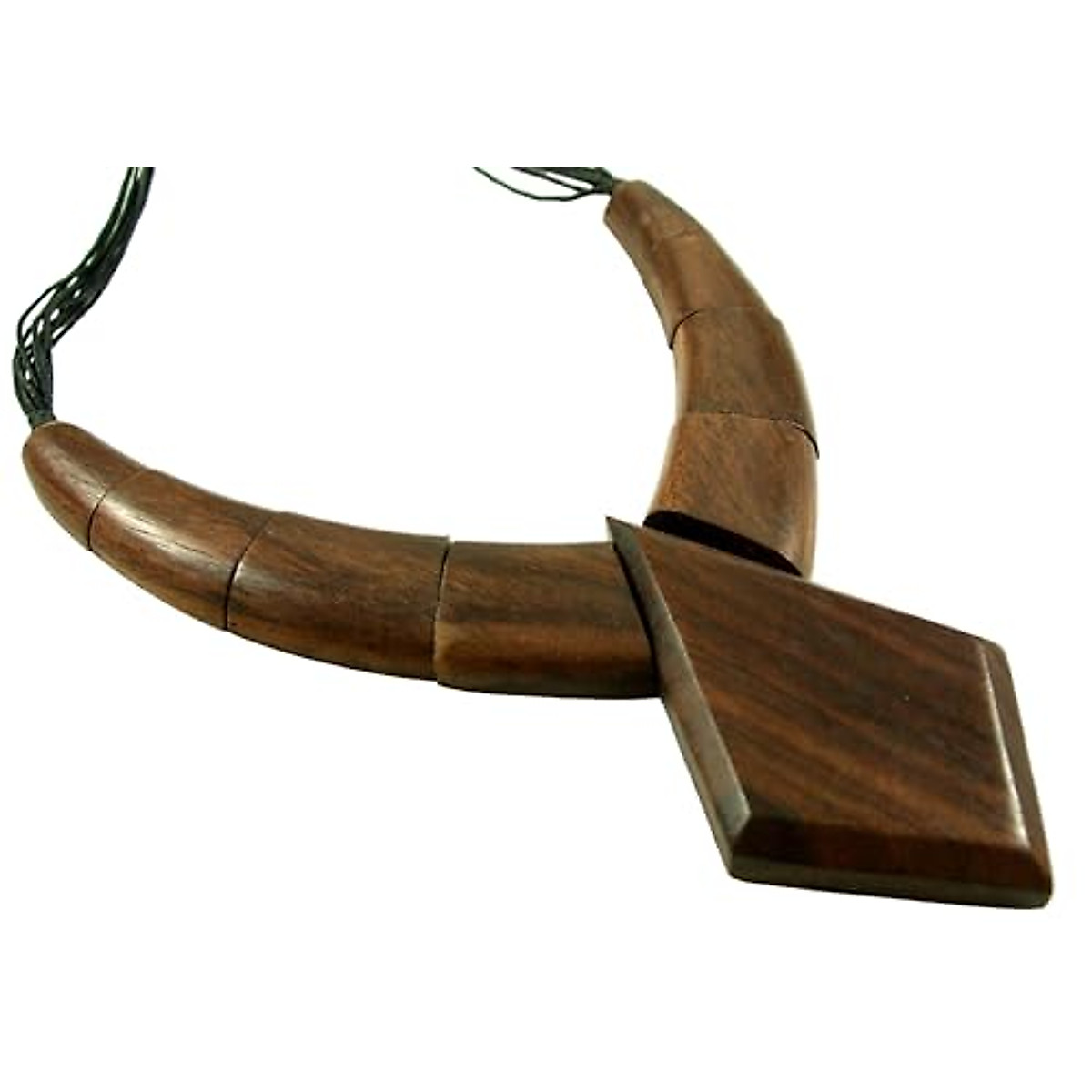 Swimmi Natural Wood Necklace, Large Boho Tribal Wooden Necklace for Women Men, adjustable 18-30 inch Waxed Cord Handcrafted Sono Wood Necklace GA082