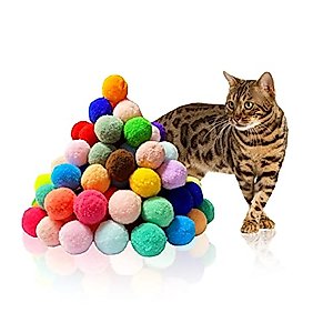 Joseph Jonas Premium Cat Toy, 35pcs Upgrade Cat Pom Pom Balls with a Satchel of Catnip, Lightweight Small Pom Poms Cat Toy Balls, Soft Interactive Kitten Plush Toys for Indoor Cats