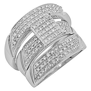 Dazzlingrock Collection Round White Diamond Engagement Ring Trio Ring Set for Unisex (0.65 ctw) in 925 Sterling Silver, W-7 and M-12.5