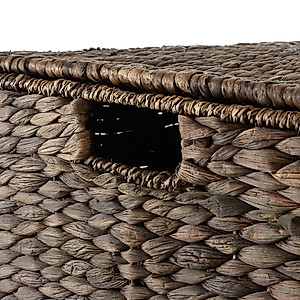 Casafield Rolling Storage Basket Cart with Lid and Locking Wheels, Espresso - Handwoven Water Hyacinth Divided Recycling Sorting Bin for Kitchen, Laundry Room, Garage