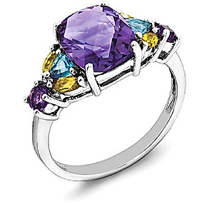 IceCarats 925 Sterling Silver Purple Amethyst Blue Topaz Yellow Orange Citrine Ring Gemstone Band Size 9