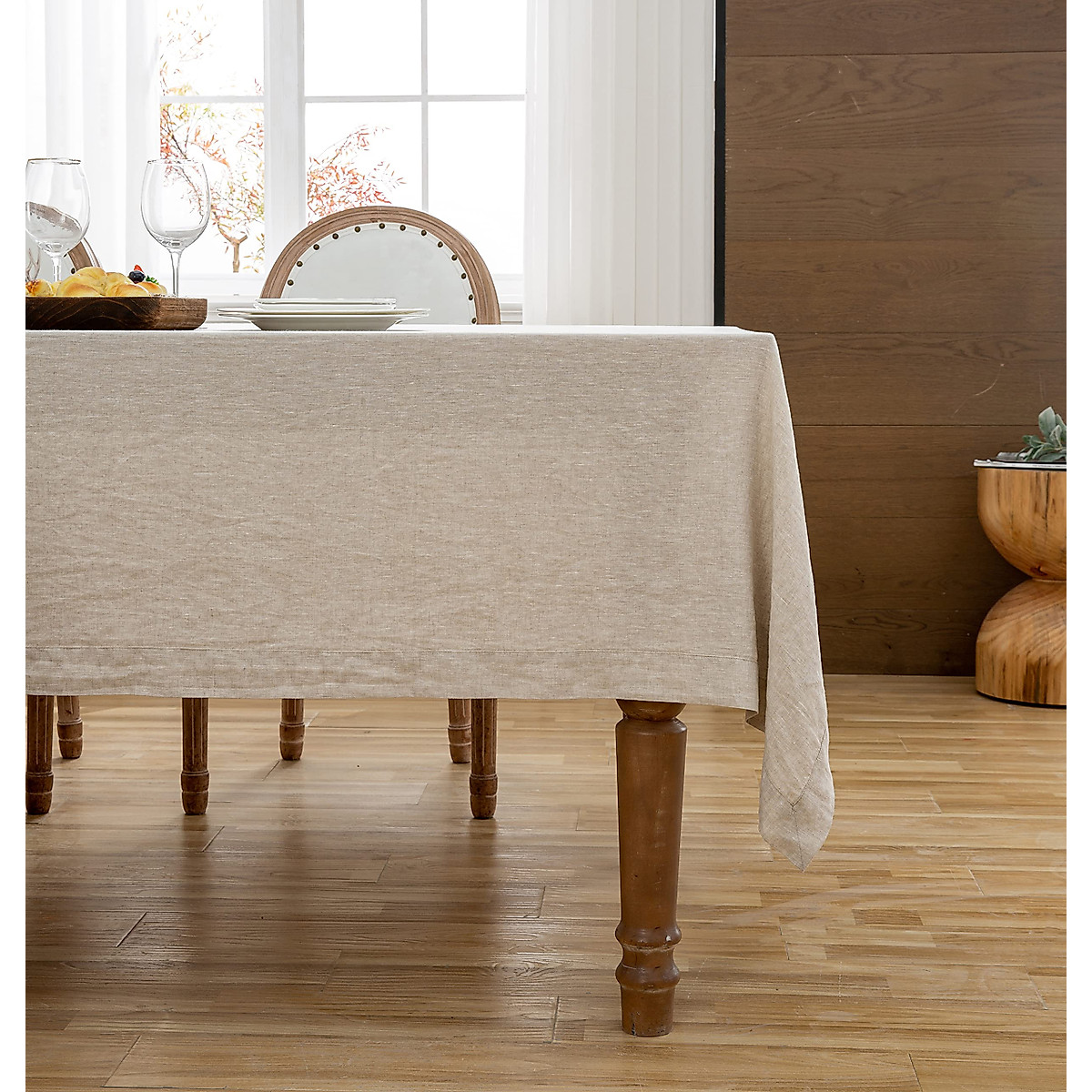 L Linen World 100% Linen Tablecloth,60x90 Inch Natural French Flax Rectangular Oblong Table Cloth for Kitchen, Dining, Party,Indoor,Outdoor,Weddings,Decorative Valentine's Day,Spring,Easter