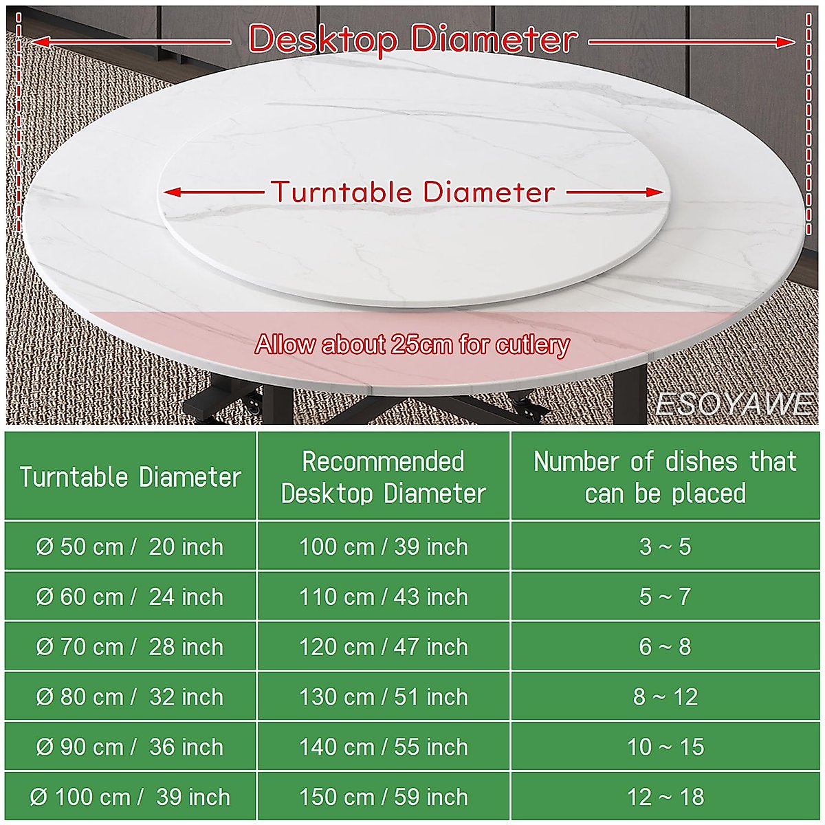 Round Rotating Serving Tray For Dining Table, 20" 24" 28" 32" 36" 39" Wooden Lazy Susan Turntable, 360° Swivel Silent Smooth Rotating Plate, For Easy To Share Food