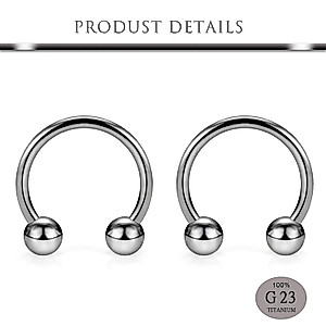 Hoeudjo 16G Solid Grade 23 (G23) Titanium Horseshoe Barbell Septum Rings Hoop Lip Helix/Daith/Cartilage/Conch/Tragus Earrings Nipple Piercing Jewelry for Women Men Dia. 10mm 3/8 inch