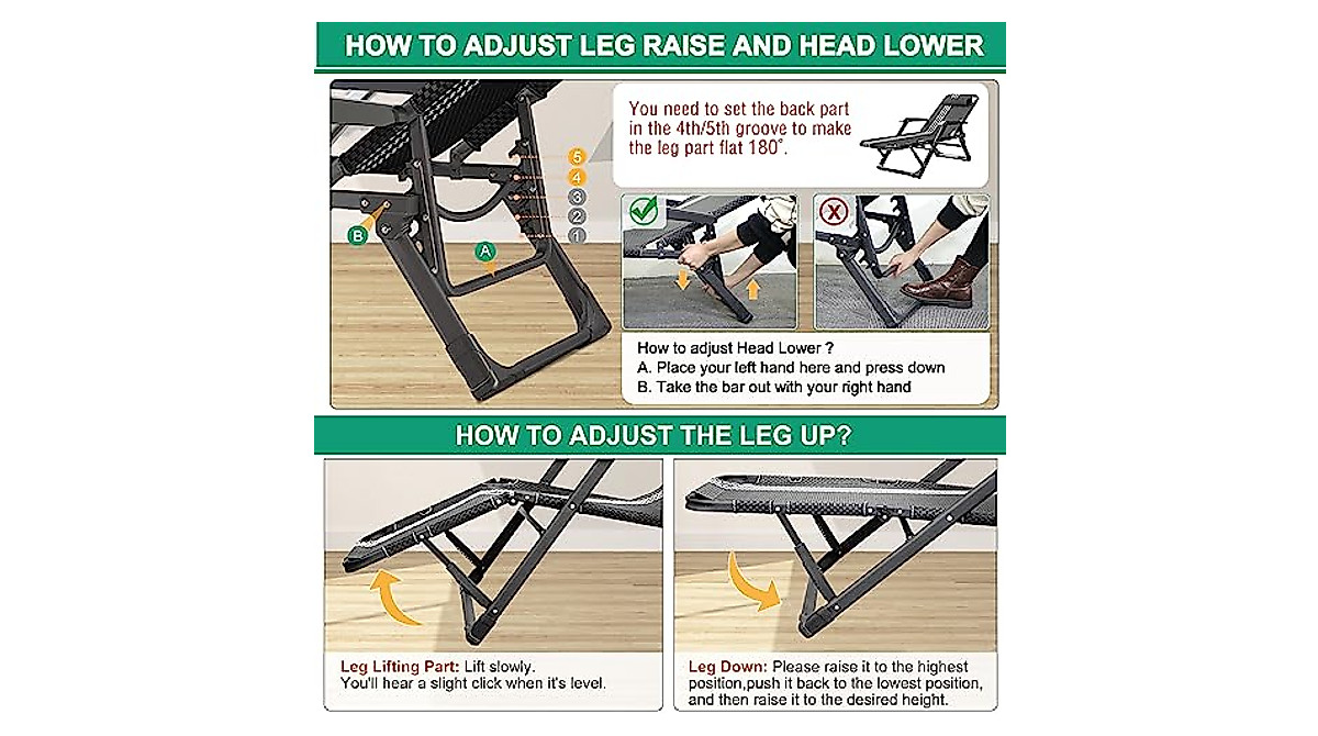 LILYPELLE Folding Outside Chaise Lounge Chair with Mattress, 5 Position ...