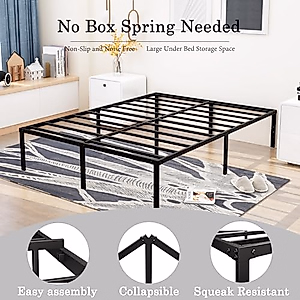 Yedop 18 Inch California King Size Bed Frames, No Box Spring Needed, 2500 lbs Heavy Duty Steel Slat Support, Non-Slip & Noise Free, California King Metal Bed Frame, Black