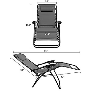 Devoko Zero Gravity Chair Outdoor Folding Lounge Chair Oversized Weight 420 Lbs Capacity Patio Recliner Chair for Poolside, Yard and Camping (Grey)
