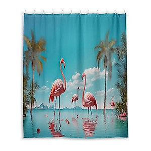 WELLDAY Shower Curtain Flamingos Bathroom Decor Waterproof Fabric with Hooks 60x72 Inch