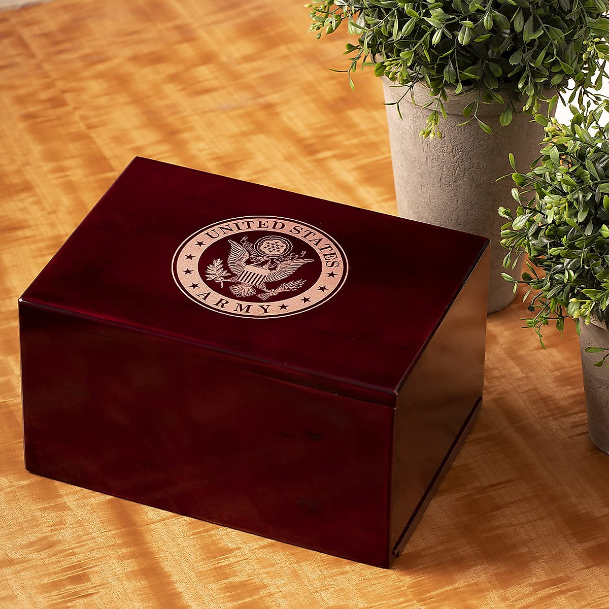 Custom Engraved US Army Lacquered Rosewood Human Cremation Urn for Human Ashes (X-Large)