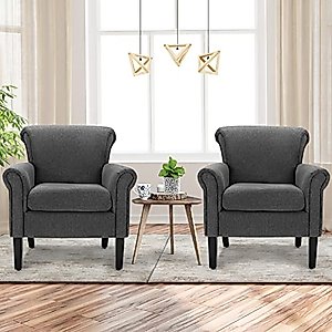 Giantex Set of 2 Modern Fabric Accent Chair, Comfy Living Room Chair w/Adjustable Foot Pads, Overstuffed Backrest, Single Sofa Leisure Chair w/Soft Cushion, Bedroom Chair for Reading, Nursery, Gray