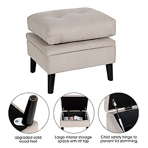 ELUCHANG Accent Chairs with Ottoman, Upholstered Comfy Armchair with Adjustable Backrest&Storage Footrest, Lazy Chair Reading Chair Leisure Sofa Recliner for Living Room Bedroom (Light Grey - Linen)