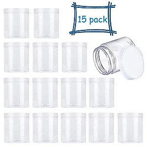 15 Pack 6oz Clear Plastic Jars Wide-mouth Storage Containers,Refillable Empty Containers for Dry Food,Dried Fruit,Seasoning and Honey Storage