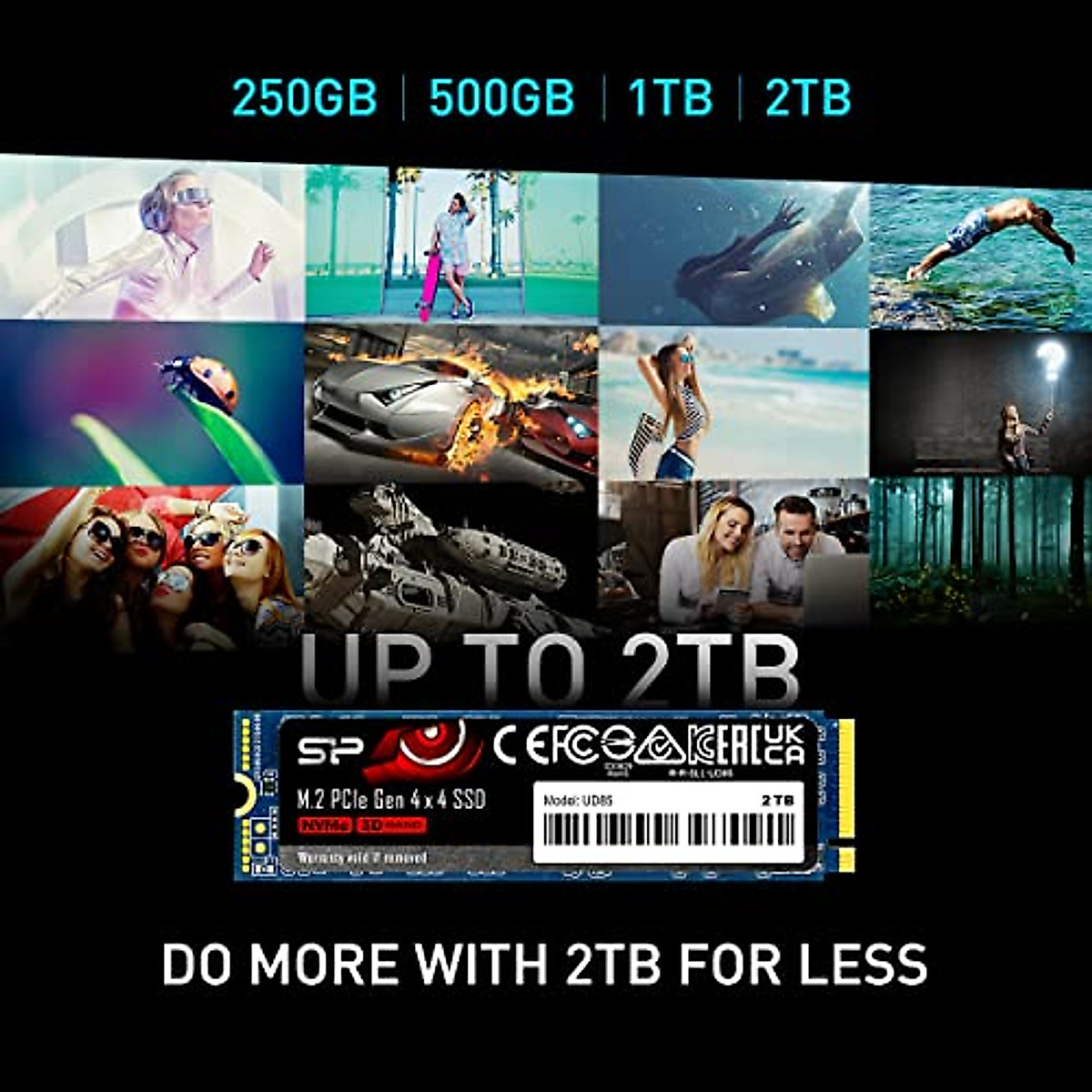 Silicon Power 2TB UD85 NVMe 4.0 Gen4 PCIe M.2 SSD R/W up to 3,600/2,800 MB/s (SP02KGBP44UD8505)