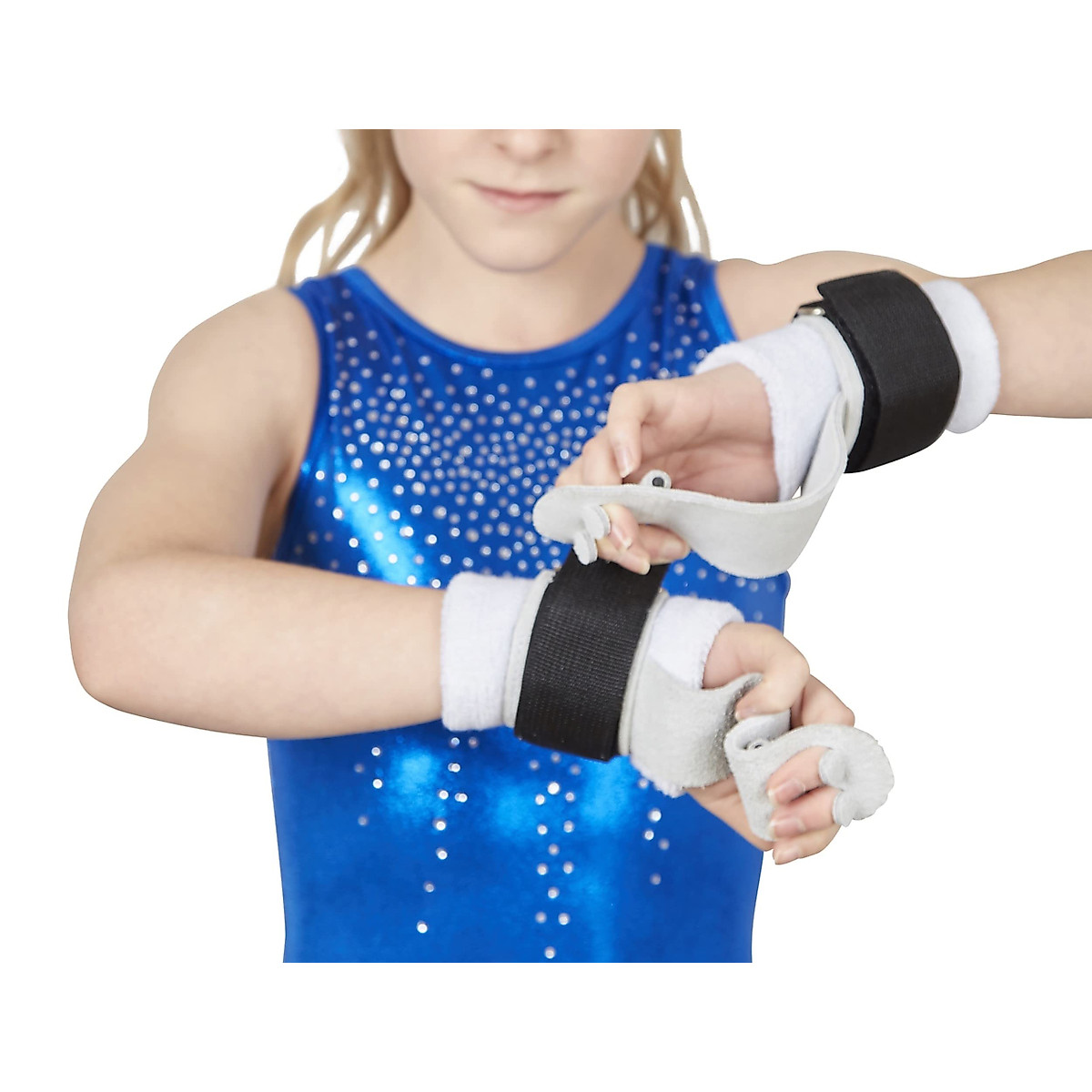 QALARO Hook & Loop Grips for Girls Gymnastics | Dowel Grips, 4" Wristbands, Grip Bag | Gymnastics Grips for Girls | Youth Bar Grips … (Large, Straight Cut)