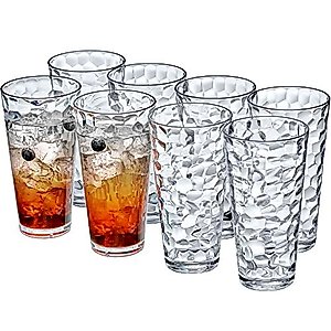 Amazing Abby - Iceberg - 24-Ounce Plastic Tumblers (Set of 8), Plastic Drinking Glasses, All-Clear High-Balls, Reusable Plastic Cups, Stackable, BPA-Free, Shatter-Proof, Dishwasher-Safe