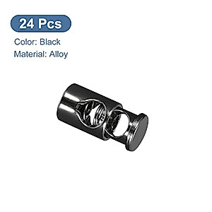 uxcell 24pcs Metal Cord Locks, 6mm Single Hole Spring Stopper Fastener Slider Toggles End for Drawstrings Bags Backpacks Clothing Lanyard, Black
