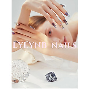 24 Pcs Brown Press on Nails Almond Fake Nails Medium False Nails with Heart Happy Face Flower Designs French Tip Glue on Nails Full Cover Acrylic Nails Cute Stick on Nails for Women Girls