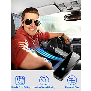 FMIIFMS Bluetooth 5.0 Adapter 3.5mm Jack Aux Dongle, 2-in-1 Wireless Transmitter Receiver for Car,TV Audio,Headphones,Speakers,Projector