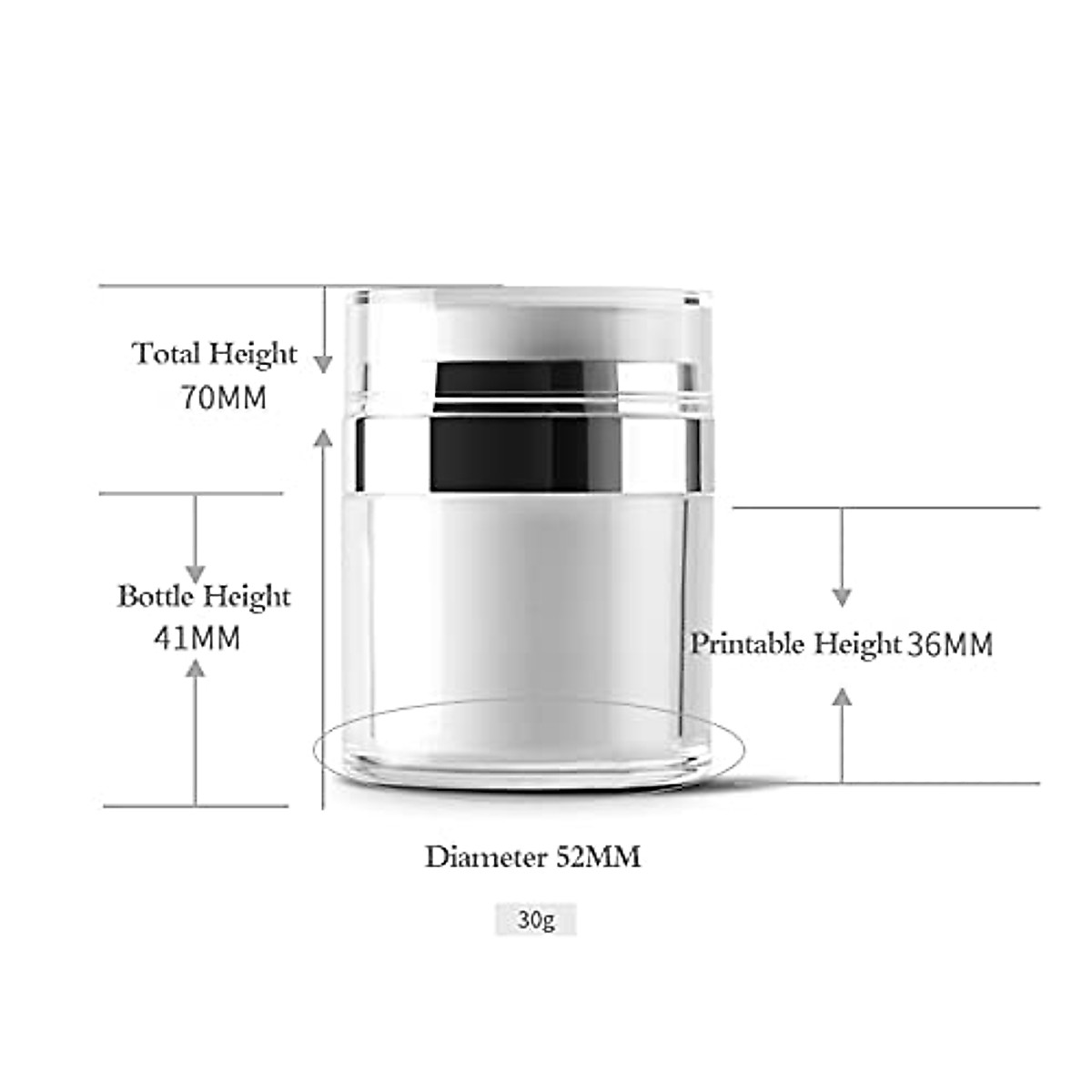 Furnido Refillable Airless Pump Jars,Empty Acrylic Makeup Cosmetic Containers, Travel Lotion With Lid for Thick Moisturizer,Skincare Cream, 2 Pack, 1 oz, White