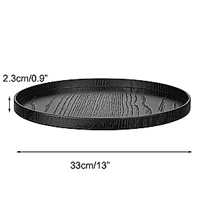 Round Solid Wood Serving Tray Large Tea Coffee Table Snack Food Meals Serving Plate Non-Slip Kitchen Party Bar Server Breakfast Tray with Raised Edges (13inch/33cm) Black