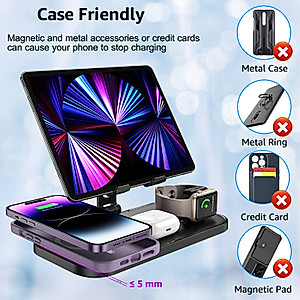 Wireless Charging Station, Wired Charger for iPad, 4 in 1 Charging Stand Multiple Devices for Apple - iPhone 15 14 Pro Max 13 12 11 - Watch 8 7 6 5 4 3 2 Se - Airpods 3 2 Pro