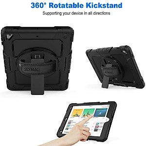 SEYMAC stock case for iPad 6th/5th Generation Case 9.7'' with Screen Protector Pencil Holder [360 Rotating Hand Strap] &Stand, Drop-Proof Case for iPad 6th/5th/ Air 2/ Pro 9.7 (Black)