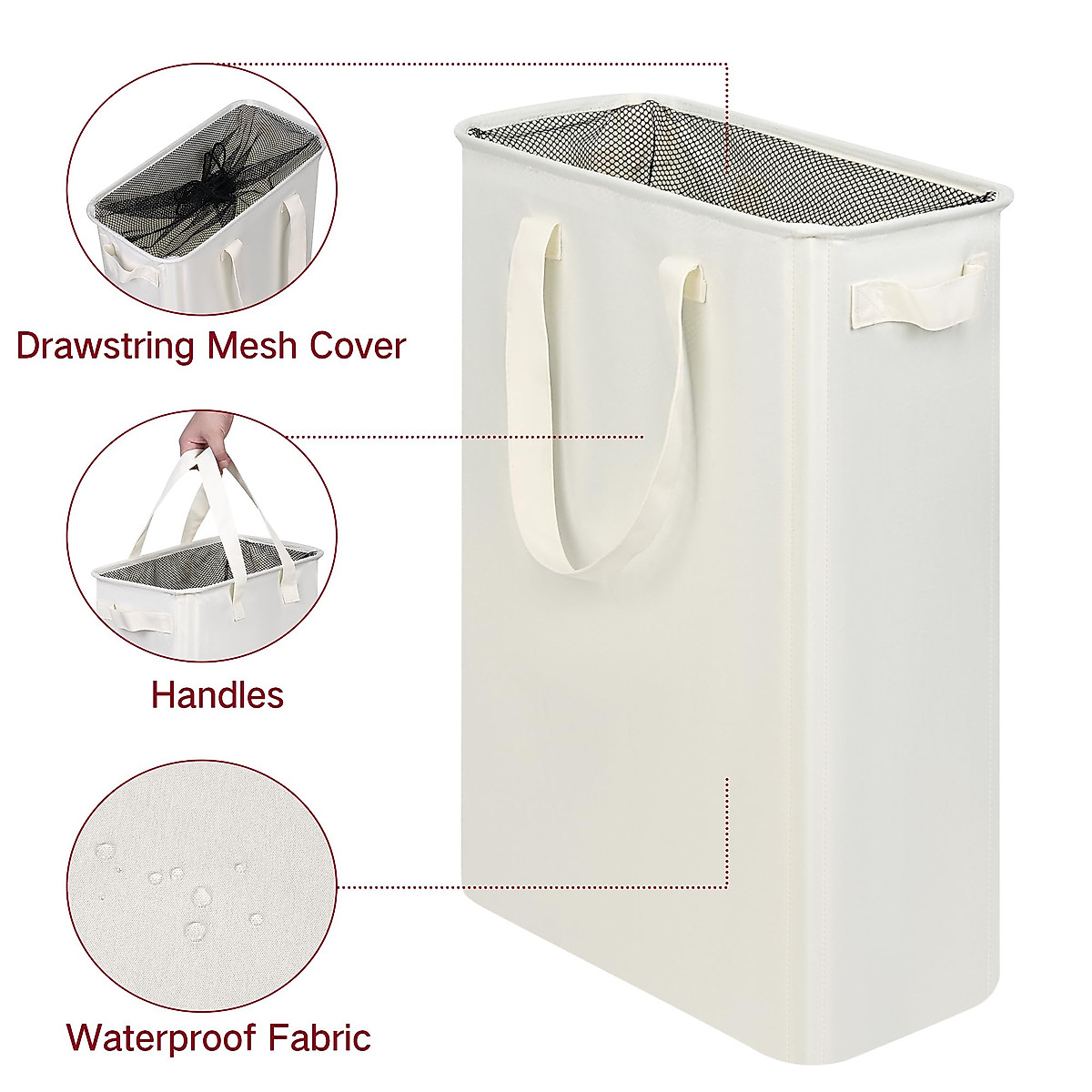 efluky Laundry Basket, Dirty Clothes Basket with Handles, Foldable Laundry Basket for Clothes, Tall Laundry Basket for Laundry Room, Dorm and Bedroom, 12.7 Gallons(48L) Beige