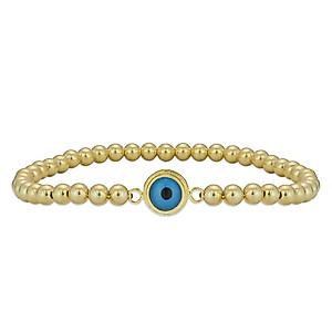 Anela 14kt Gold Filled Evil Eye Pendant Bracelet, Good Luck Eye, Stretch and Stackable Bracelet, Good Luck Eye, Blue Eye Bracelet, Hand Made in USA