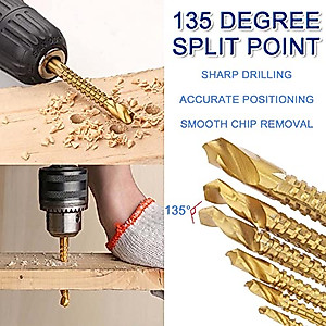 Titanium Coated HSS Twist Drill Bits - 8Pcs 3-10mm Serrated Grooving Cutting Carpenter Side Cutting Tap Spiral Saw Drill Bit Woodworking Wood Metal Plastic Hole Holesaw Tool (8)