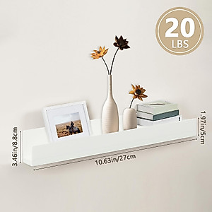 Floating Shelves for Wall Storage with Lip, 10.5" Picture Ledge Shelf Set of 3, White Acrylic Floating Shelf for Wall, Floating Wall Shelves for Kitchen, Bedroom, Bathroom Storage, Wall Home Decor