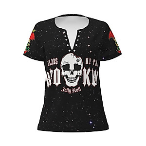 Jelly Rapper Singer Roll Womans T-Shirts Sexy Deep V-Neck Short Sleeve Basic Summer Tee Youth Funny Shirts for Sports Running Dating Walking Top Black Medium