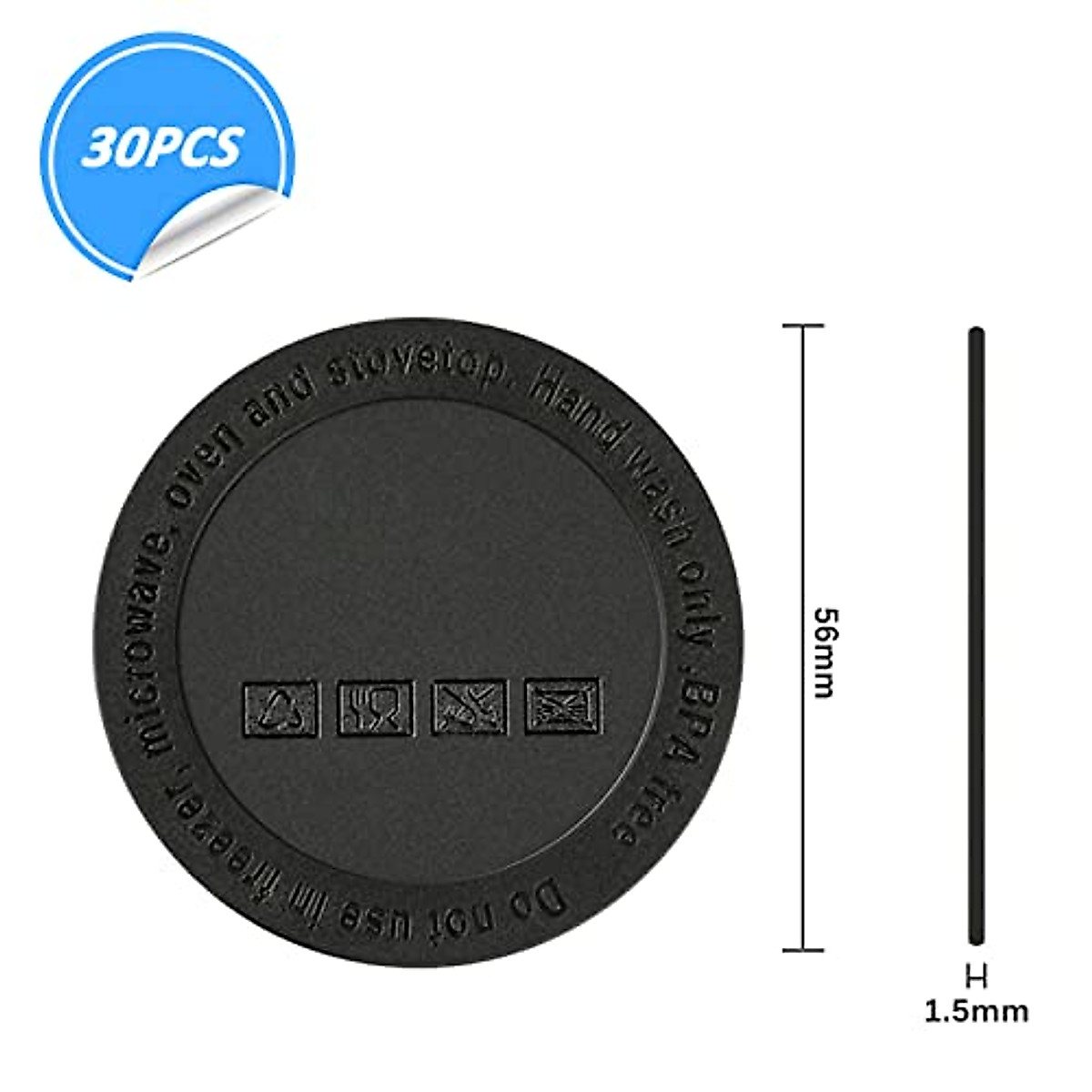 Yddcpbb 30 Pieces Rubber Bottoms for Sublimation Tumbler, Silicone Bottoms for Tumblers, Protective Antislip Rubber Bottom with Adhesive for Wine Tumblers, Skinny Tumblers, Mason Jars, Black (56MM)