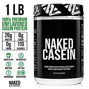 Naked Casein - 1LB 100% Micellar Casein Protein from US Farms - Bulk, GMO-Free, Gluten Free, Soy Free, Preservative Free - Stimulate Muscle Growth - Enhance Recovery - 15 Servings