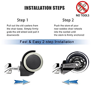 Office Chair Caster Wheels - 3" Rollerblade Rubber Replacement Chair Casters - Best Protection for Your Hardwood Floors No More Chair Mat Needed - Universal Fit,Smooth & Silent