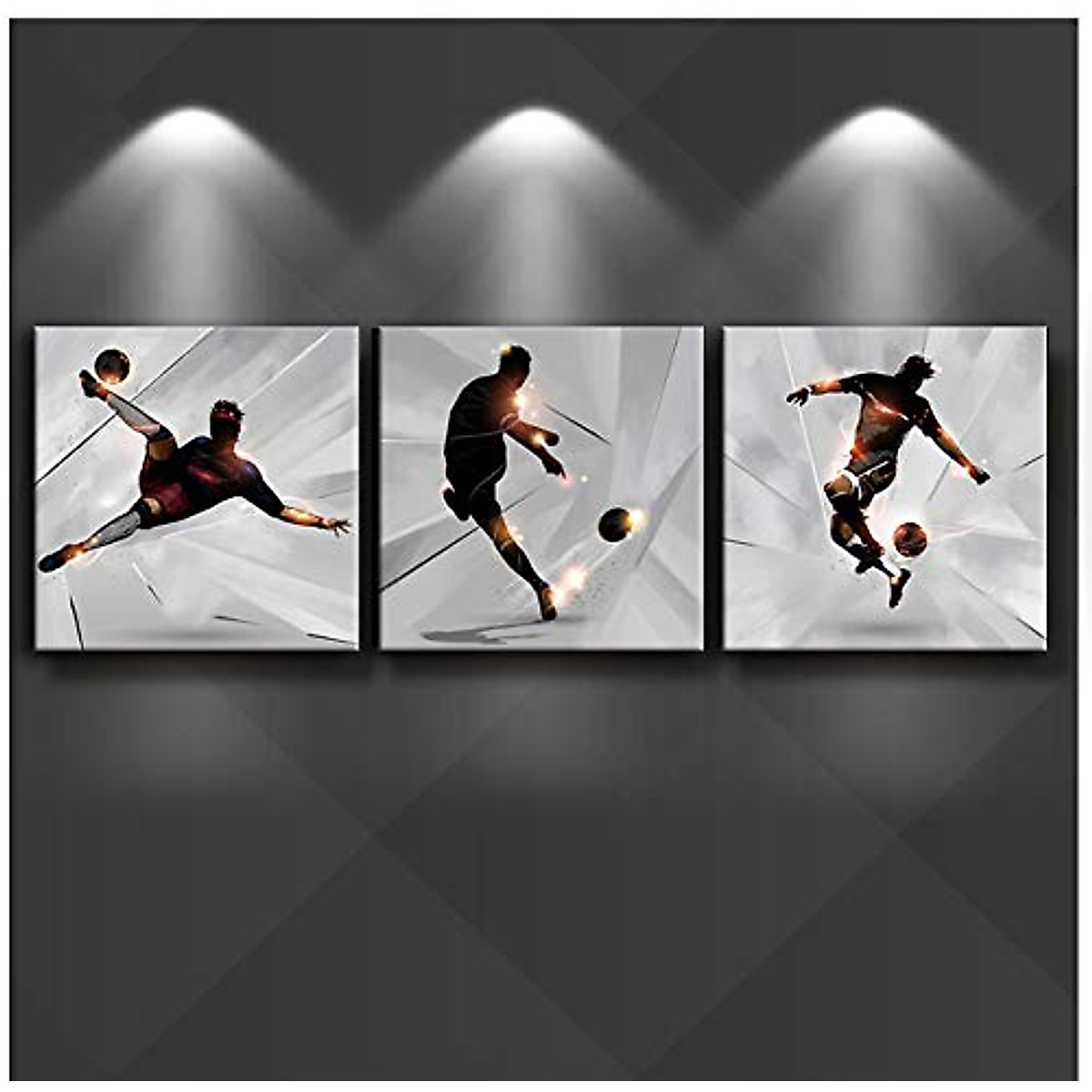 KLVOS Soccer Wall Art Prints Boy Room Sports Theme Decor Stretched and Gallery Wrap Modern Home Decoration for Man Cave Bedroom Ready to Hang - 12x12inchx3 Panel