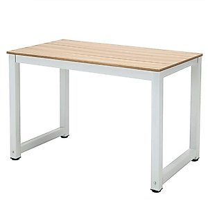 Computer Desk, 43in Wood Work Desk Large Gaming Writing Desk PC Laptop Table Study Workstation Home Office Furniture (Burlywood)
