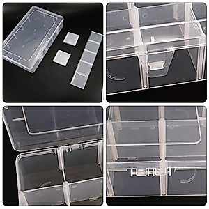Umirokin 2 Pack 15 Grids Large Clear Plastic Organizer Box with Adjustment Dividers, Tackle Box Organizer, Compartment Organizer Containers for Bead Jewlery Rock Collection Washi Tapes Threads Screws.